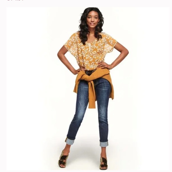 CAbi | Tops | Cabi Thrive Butterscotch Yellow Floral V Neck Short ...